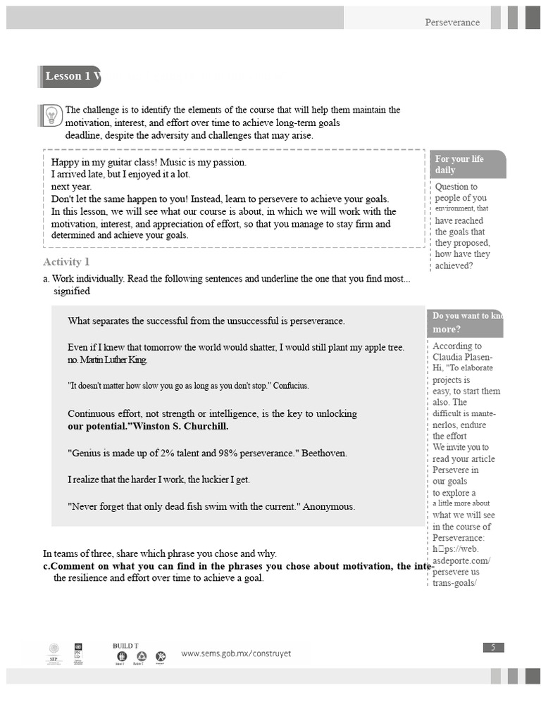 Perseverance Workbook Students | PDF | Motivation | Motivational