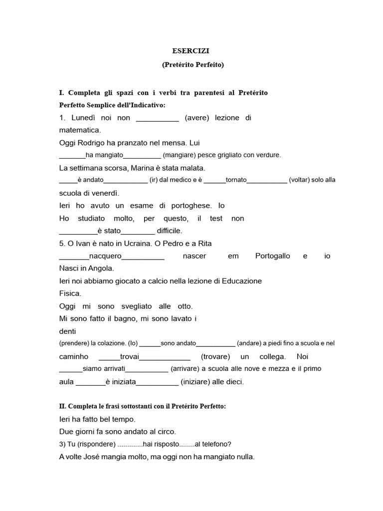 Passato Prossimo (Esercizi) | PDF