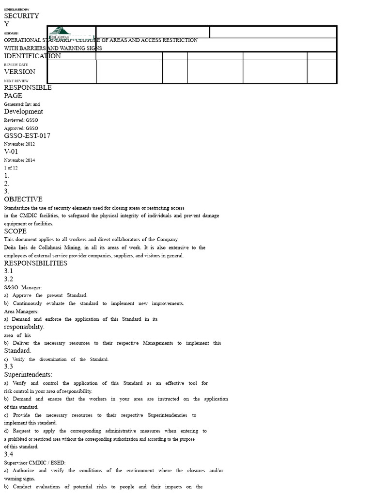 Access Restriction Standards for Mining | PDF | Regulatory Compliance ...