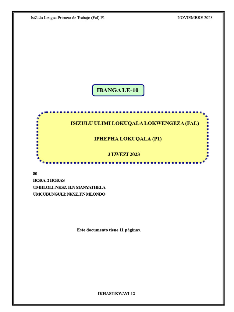 Iphepha 1 Grado 10 QP Final 2023 | PDF