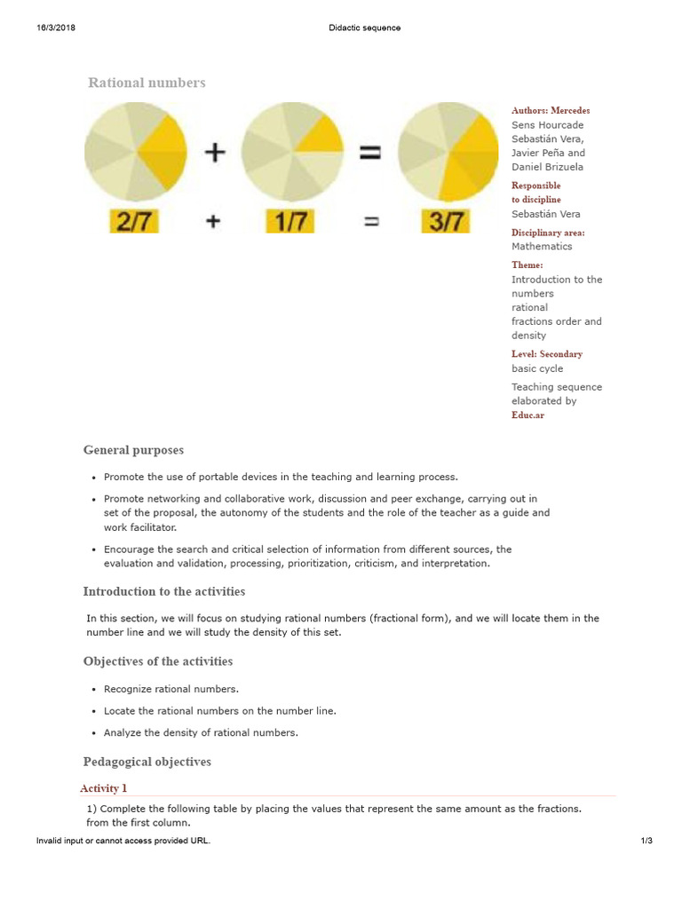Didactic Sequence - Rational Numbers | PDF | Numbers | Rational Number