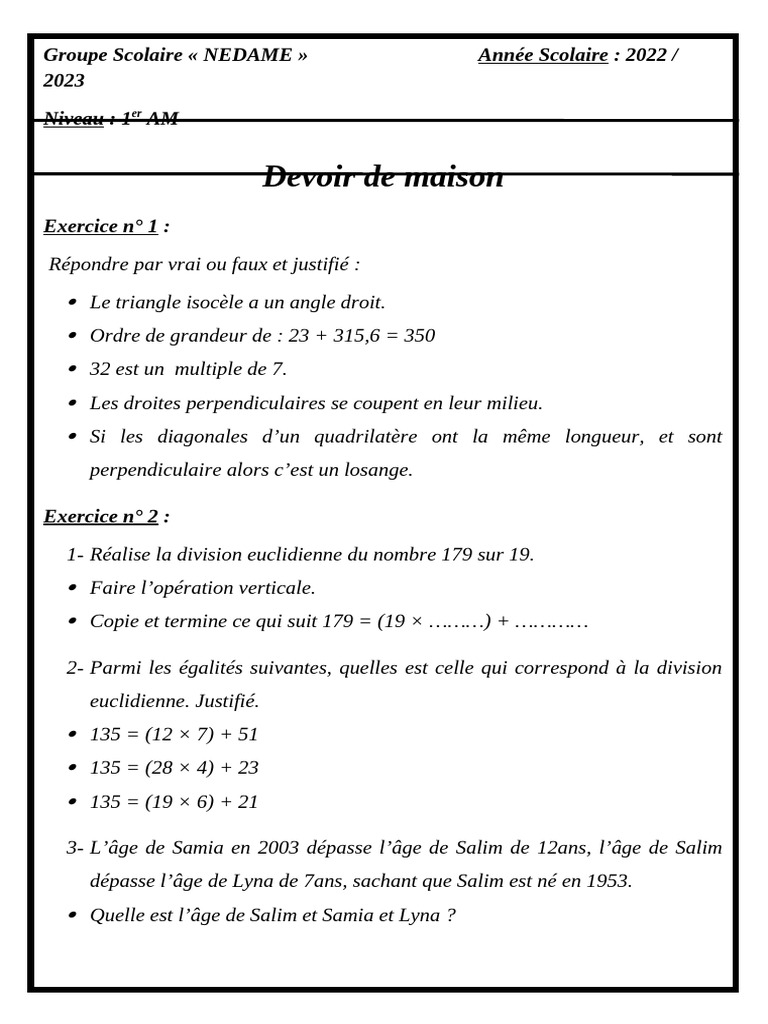 Devoir de Maison | PDF