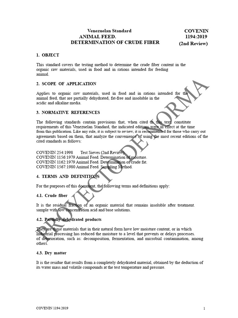 Venezuelan Crude Fiber Testing Standard | PDF | Sodium Hydroxide ...