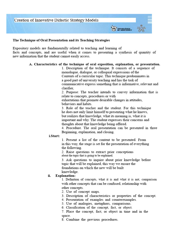 The Technique of Oral Presentation and Its Didactic Strategies | PDF ...