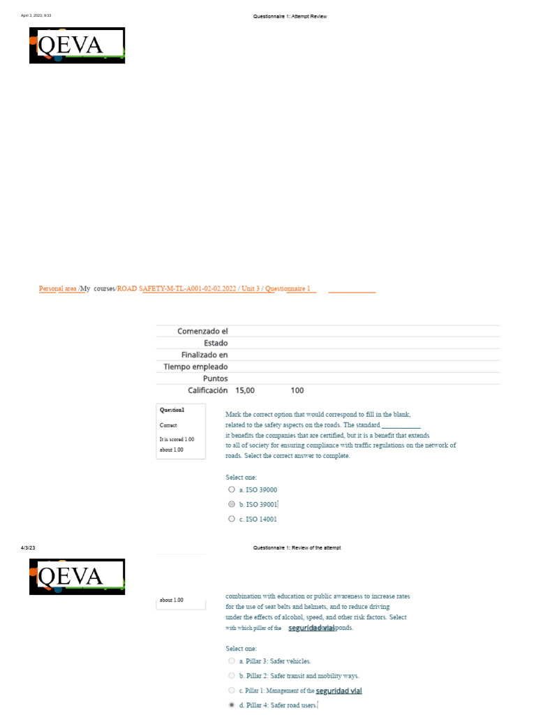 Questionnaire 1 - Road Safety | PDF | Safety | Road Traffic Safety