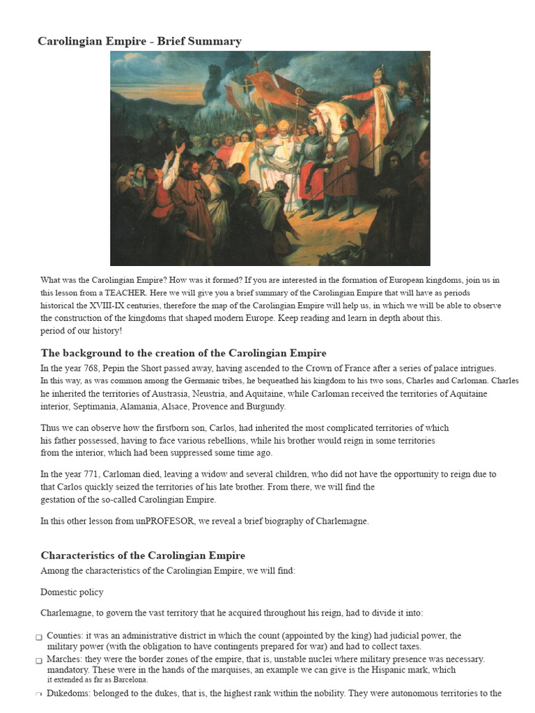 Carolingian Empire - Brief Summary | PDF | Charlemagne | Europe