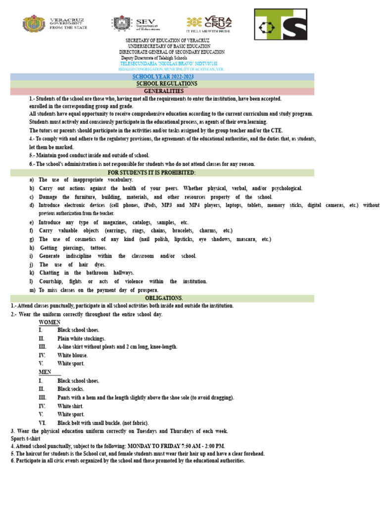 School Regulations 2022-2023 | PDF | Teachers