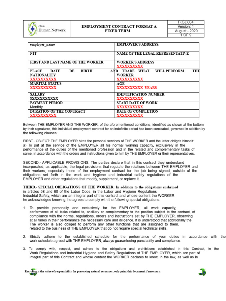 Fixed-Term Employment Contract Template | PDF | Employment | Salary