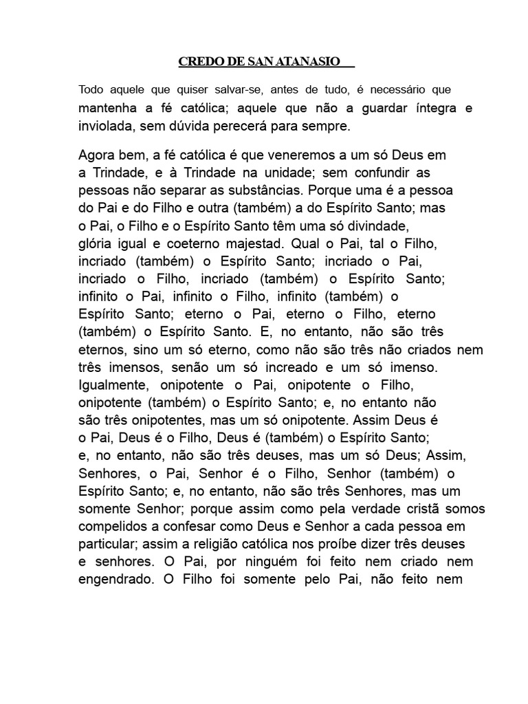 Creed de Santo Atanásio | PDF | Trindade | Deus