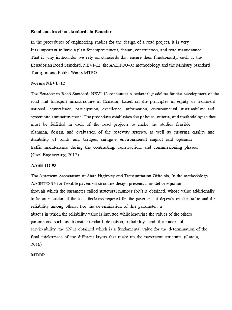 Ecuador Road Construction Standards Guide | PDF | Road | Transport