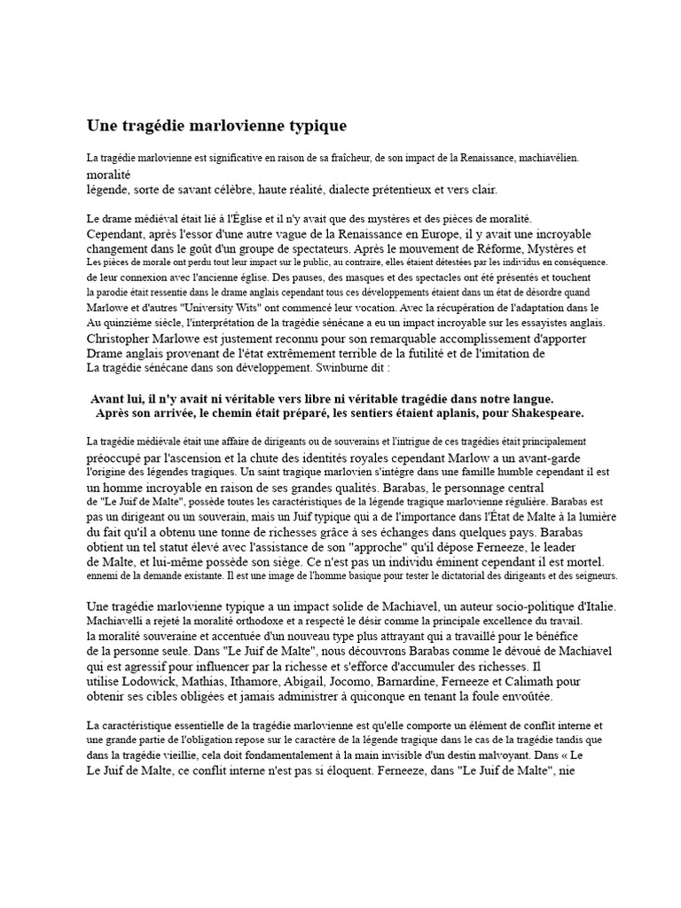 Tragédie marlovienne : Barabas et Machiavel | PDF | Tragédie | William ...