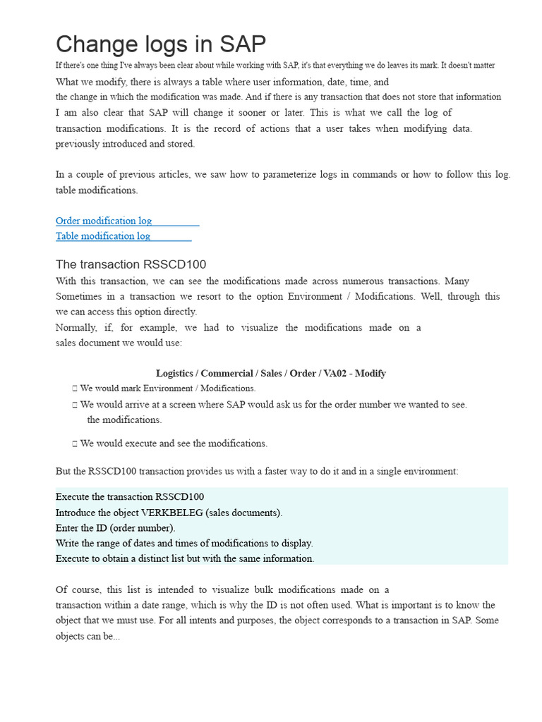 SAP Modification Logs Overview | PDF | Information Technology | Computing
