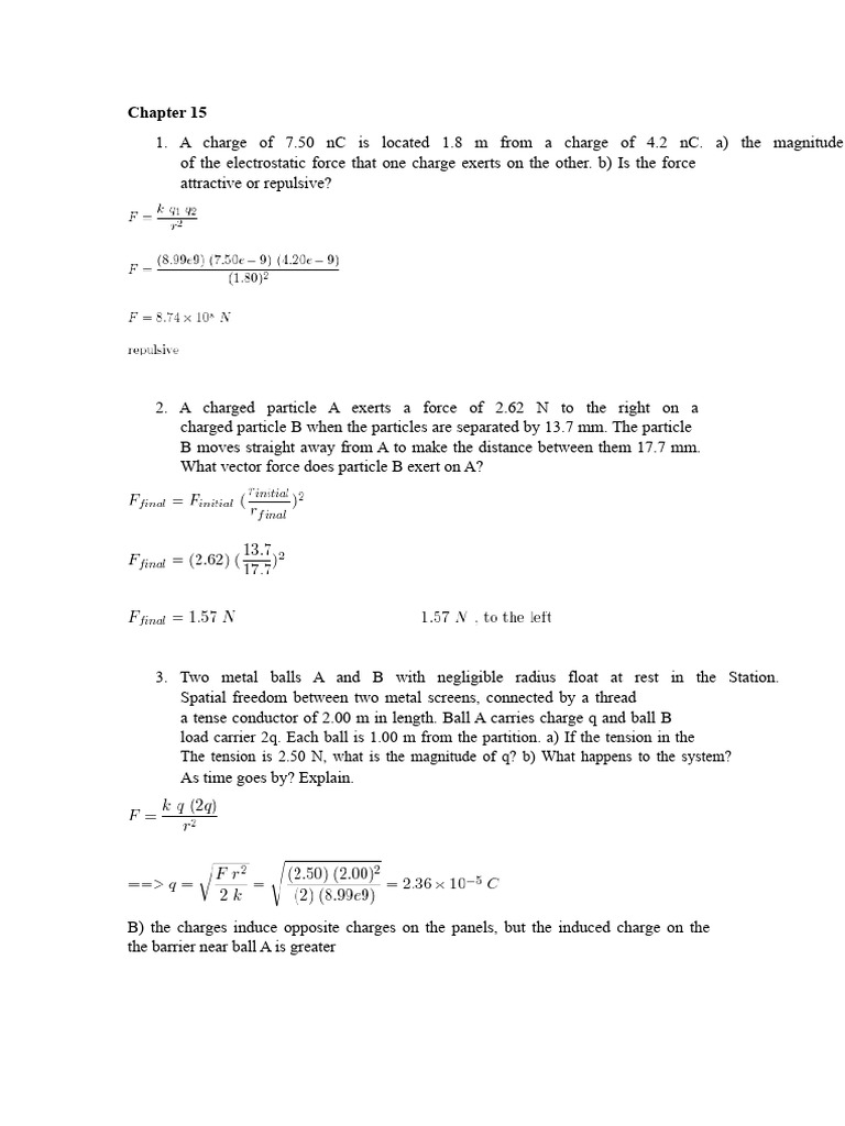 Electrostatics and Electric Fields Problems | PDF | Force | Electrical ...