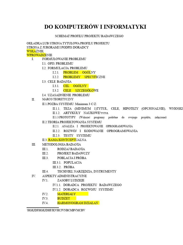 Schemat Profilu Projektu Badawczego | PDF