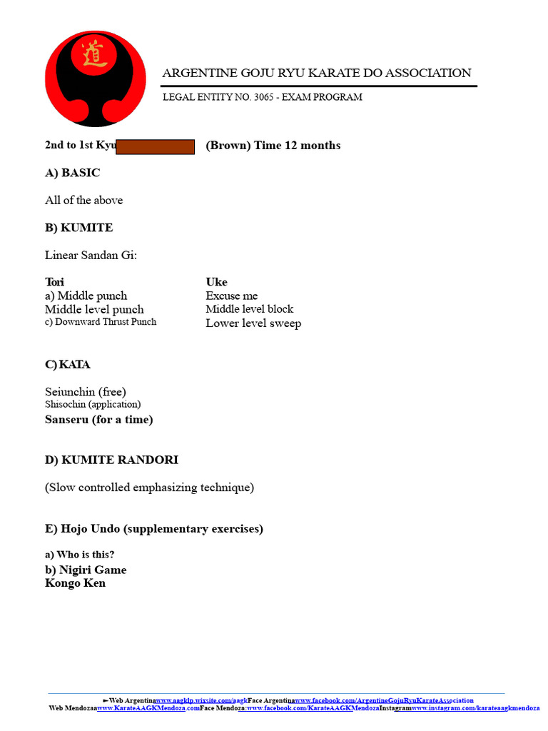 Program Exam AAGK Graduations 10° To 1° Kyu | PDF | Karate | Japanese ...