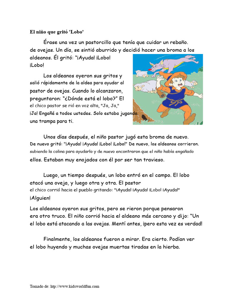 Moraleja de "El niño que gritó lobo" | PDF