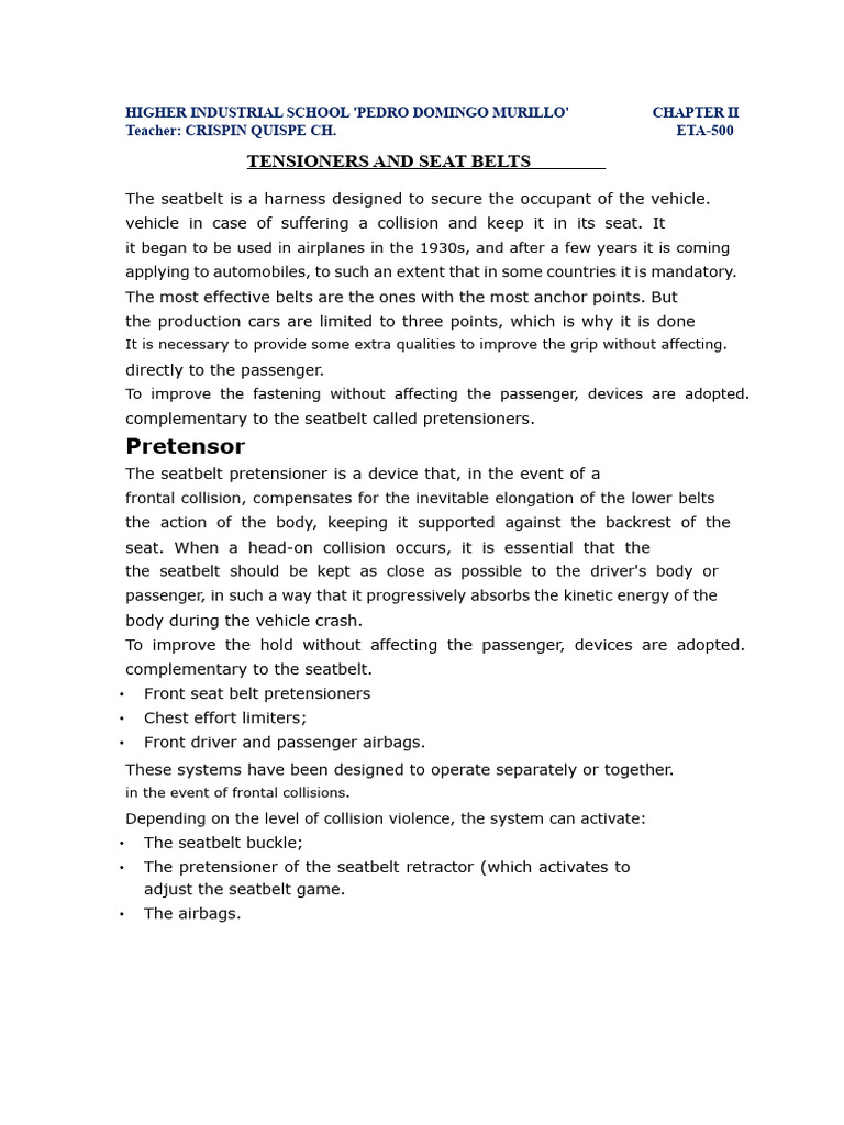 Tensioners and Seat Belts | PDF | Seat Belt | Airbag