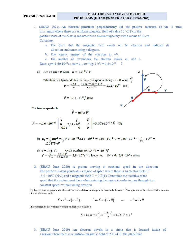 EBAU Problems Magnetic Field. Solutions | PDF | Magnetic Field | Force