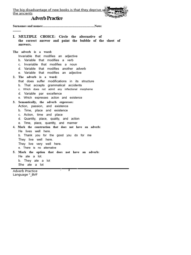 Practice of The Adverb | PDF | Adverb | Adjective