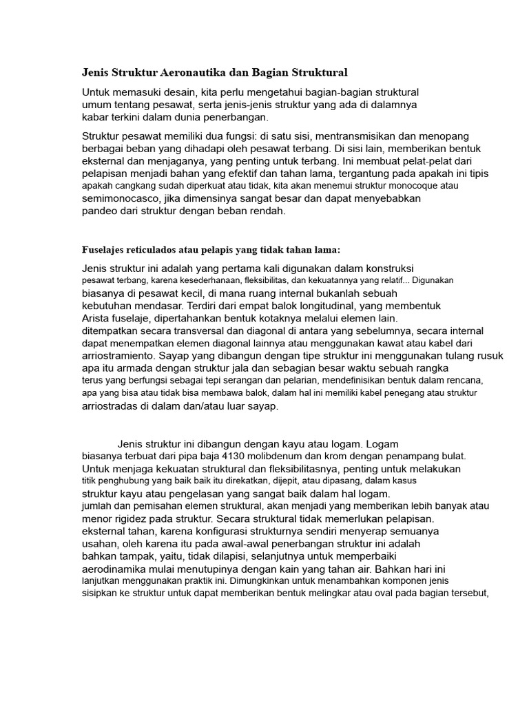 Jenis Struktur Aeronautika Dan Bagian Struktural | PDF