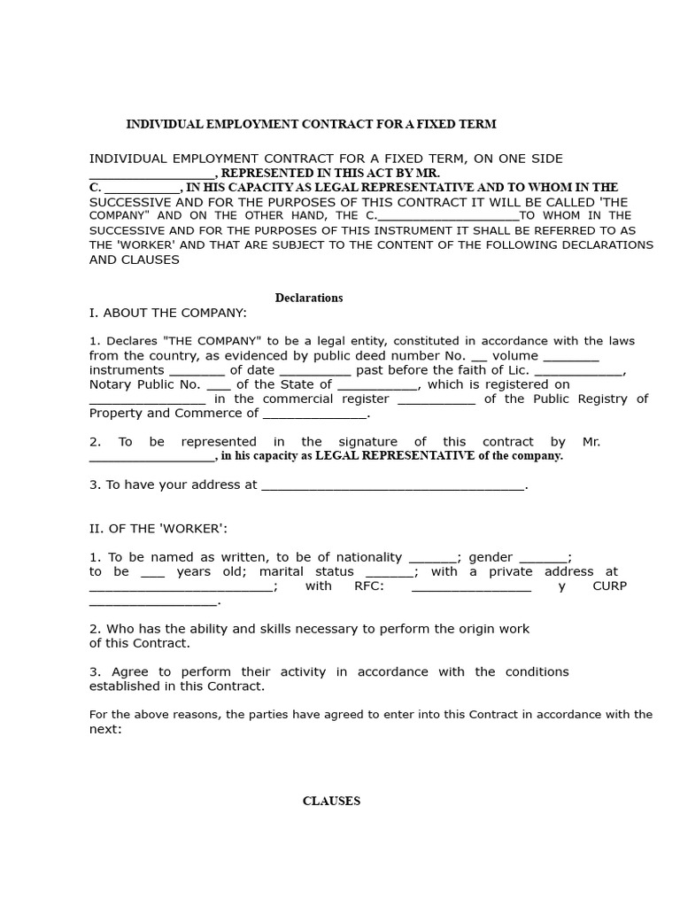 Fixed-Term Employment Contract Template | PDF | Employment | Labour Law