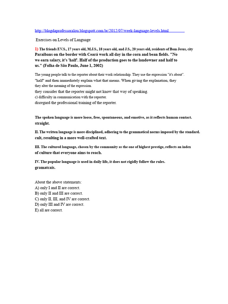 Answer Key - LGG Exercises Levels - 22016 | PDF | Human Communication ...