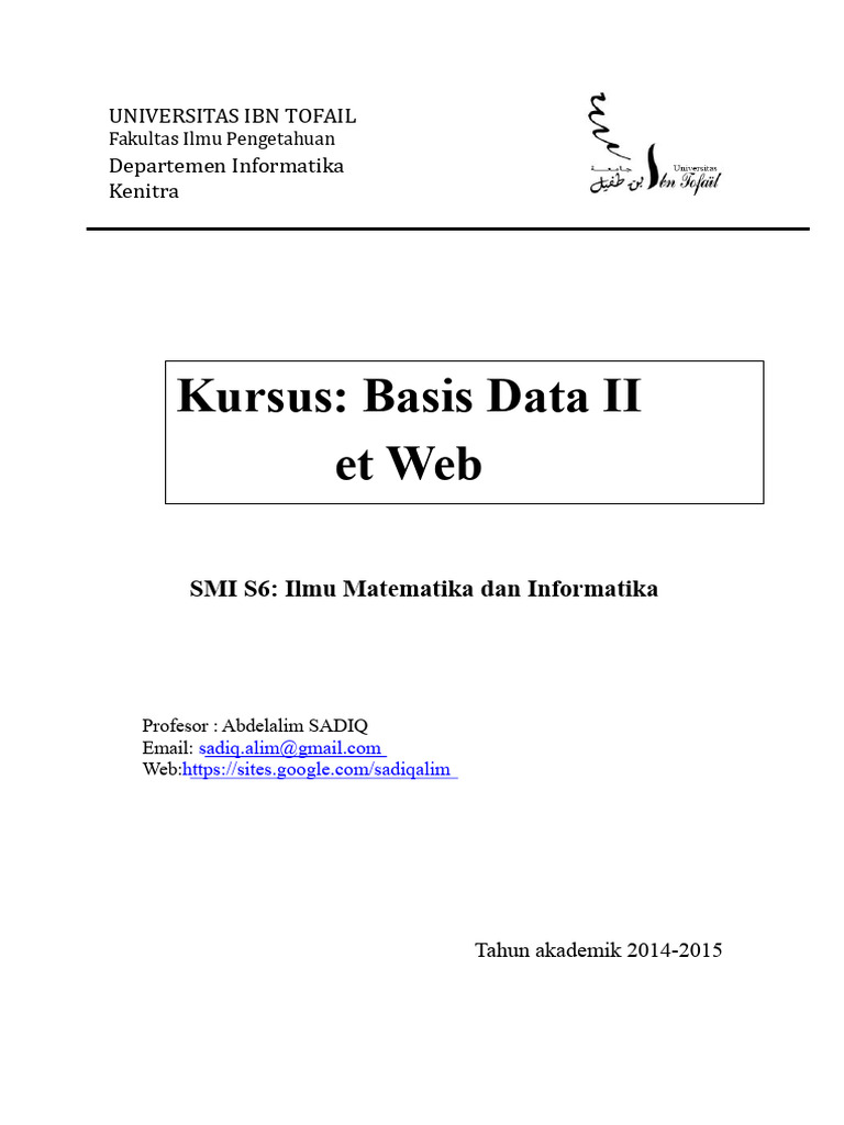 Kursus Basis Data II di Universitas Ibn Tofail | PDF