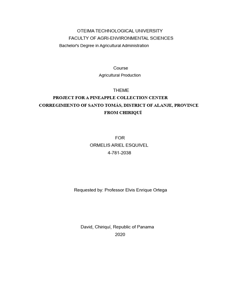 Pineapple Collection Center Project Plan | PDF | Marketing | Agriculture