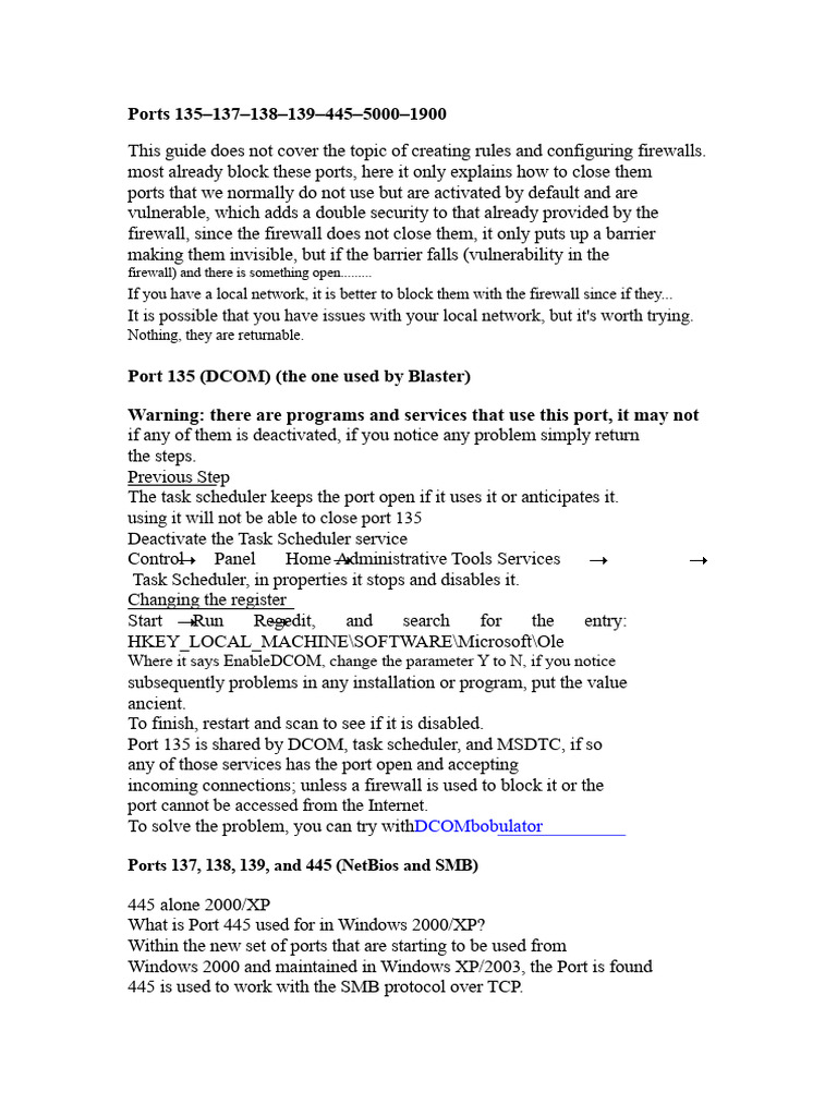 Close Ports 135 | PDF | Port (Computer Networking) | Telecommunications