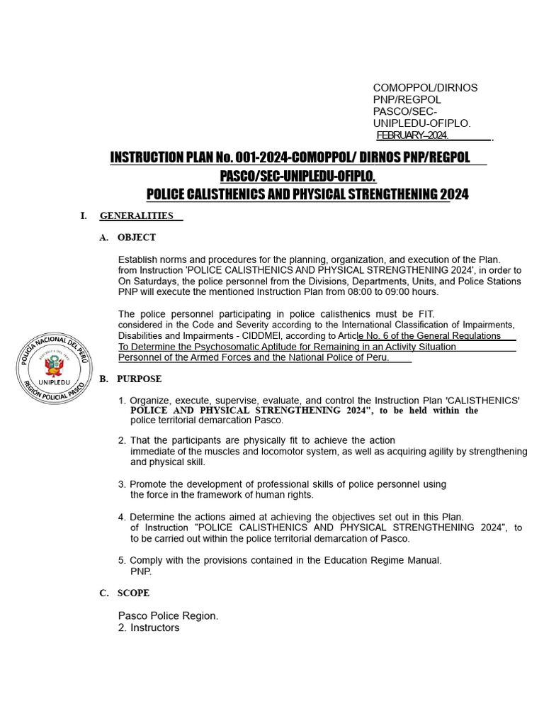 Police Calisthenics Plan 2024 | PDF | Decree | Police