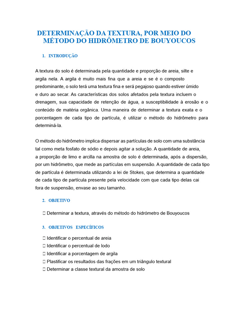 Método do Hidrômetro de Bouyoucos para Textura do Solo | PDF | Solo ...
