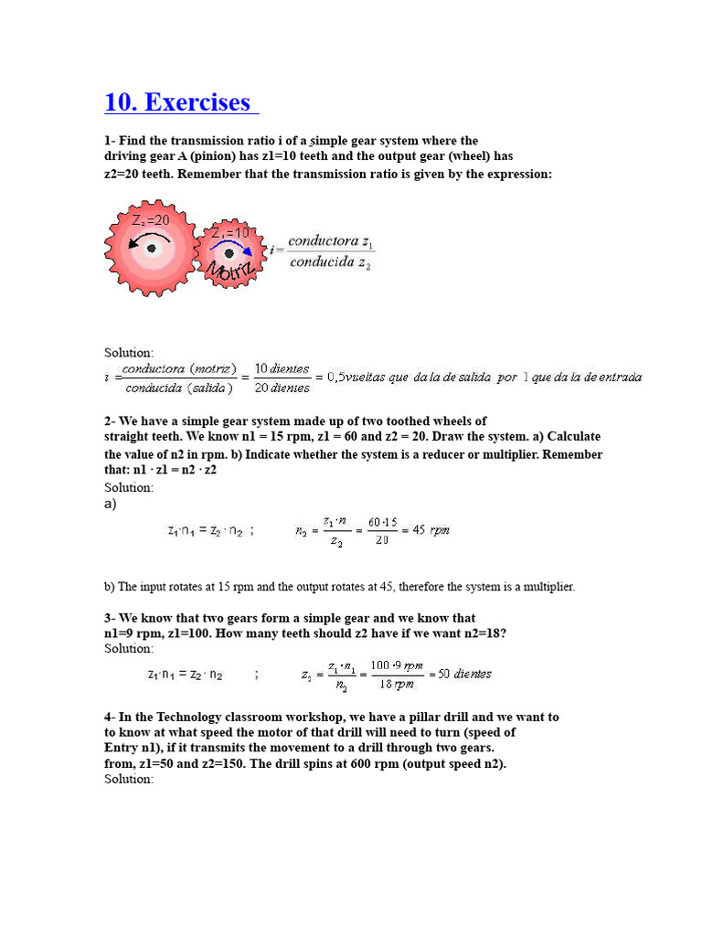 Gear System Exercises and Solutions | PDF | Gear | Kinematics