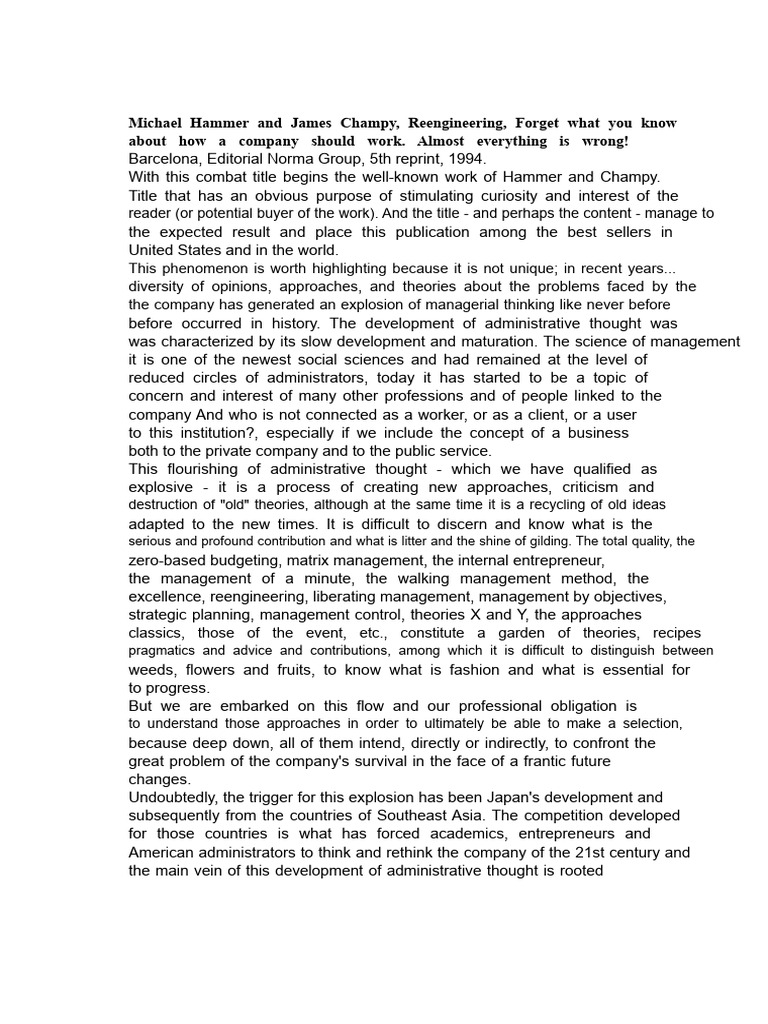 Michael Hammer and James Champy Chapter 1 | PDF | Thought | Market ...