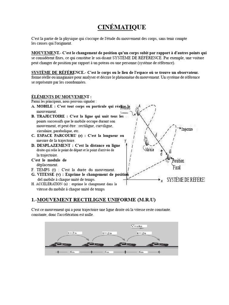 Cinématique: 1.-Mouvement Rectiligne Uniforme (M.R.U) | PDF ...