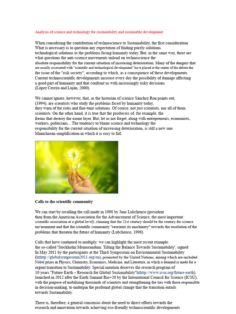 Analysis of Sciences and Technology For Sustainability and Sustainable ...