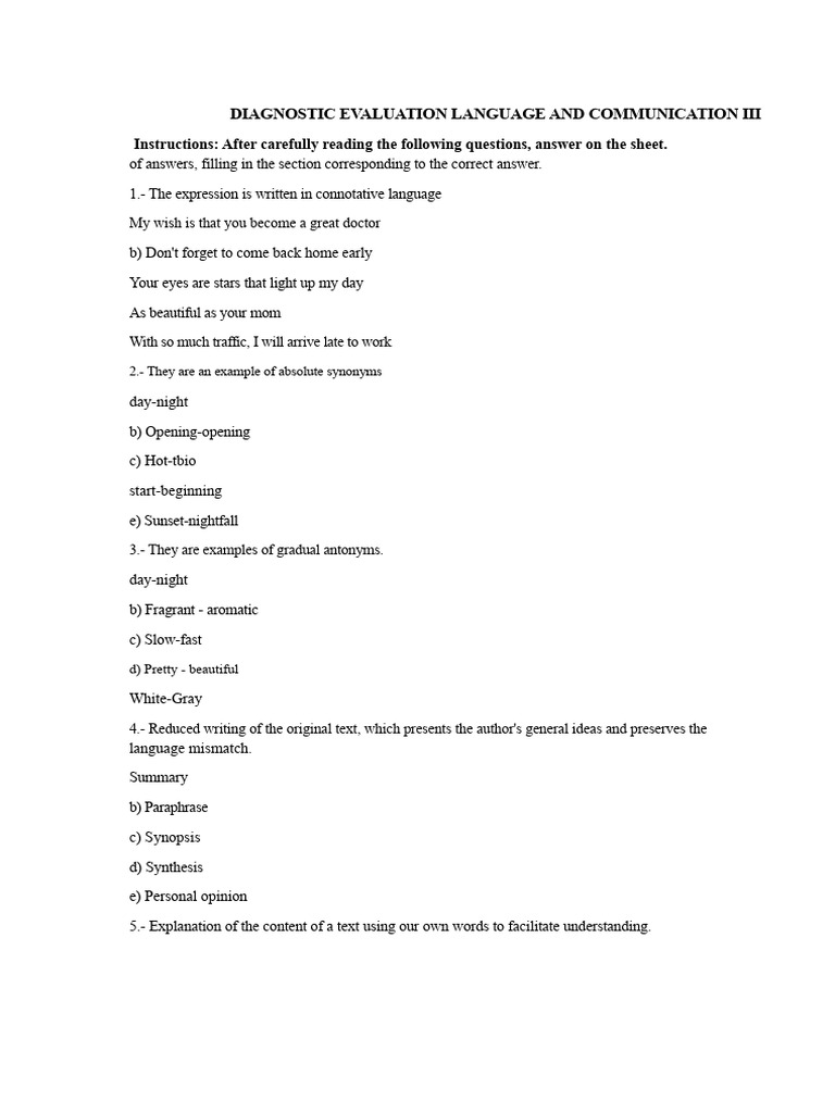 Language and Communication Evaluation Guide | PDF
