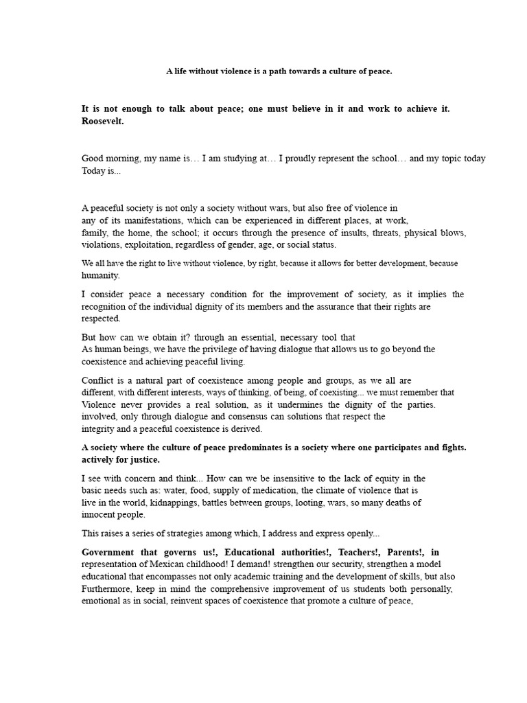 A Life Without Violence Is A Path Towards A Culture of Peace | PDF ...