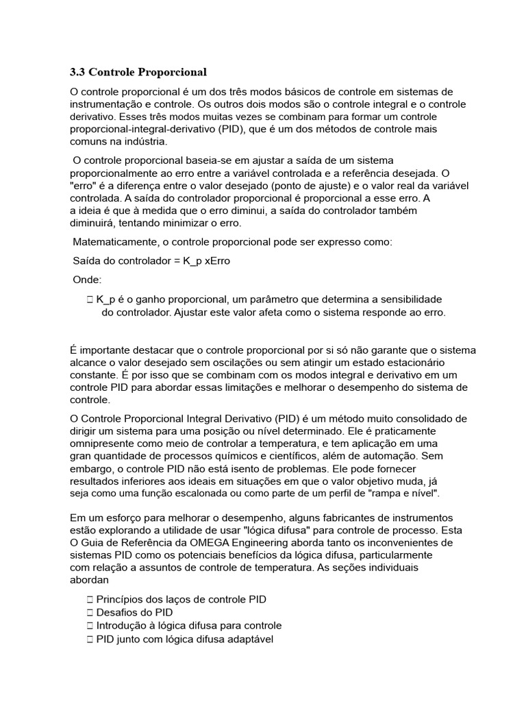 Controle Proporcional em Sistemas PID | PDF