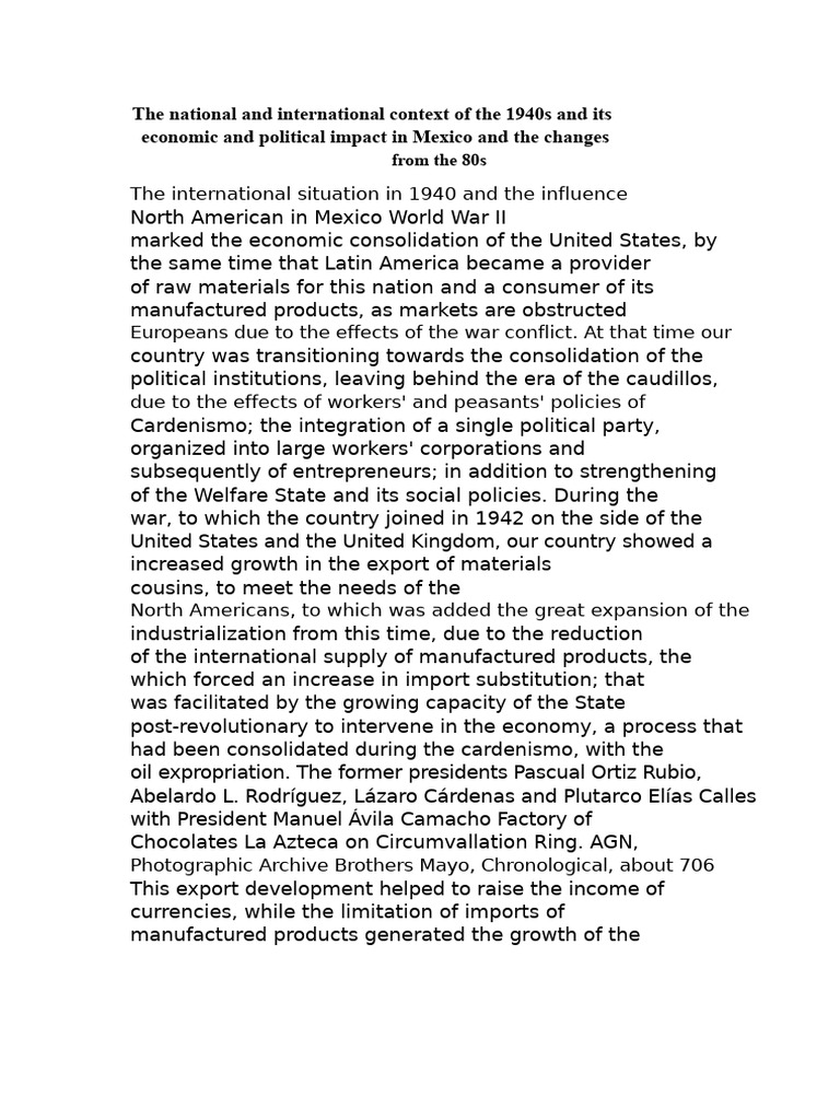 The National and International Context of The 1940s and Its Economic ...