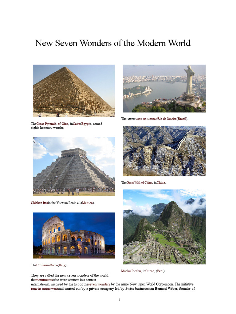 New Seven Wonders of the World Explained | PDF