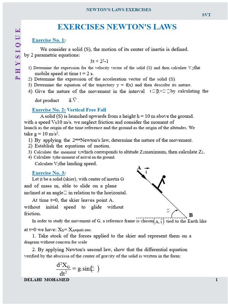 Exercises NEWTON'S LAWS | PDF | Newton's Laws Of Motion | Applied And ...