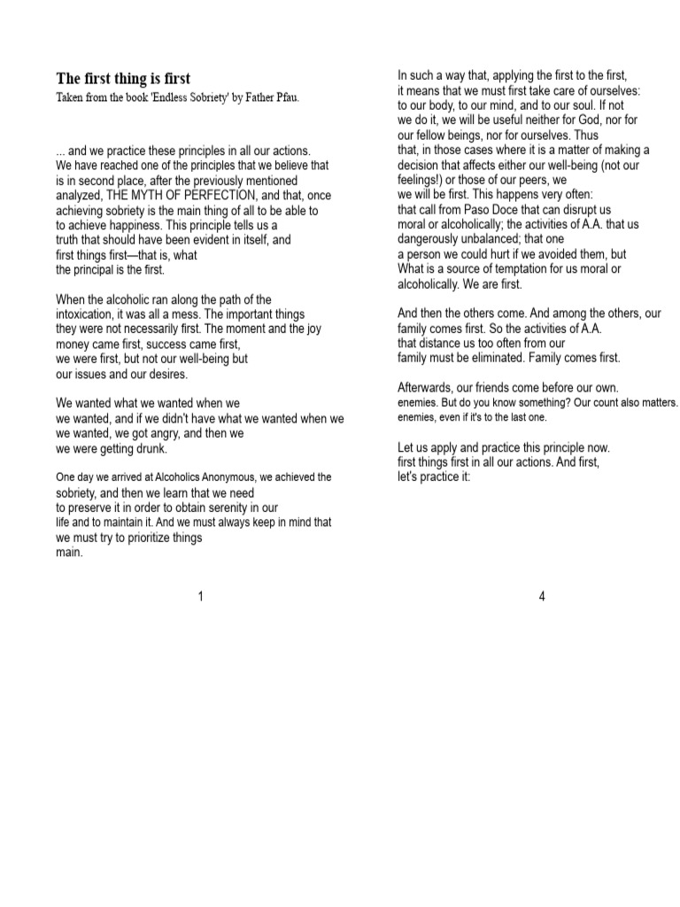 First Things First | PDF | Alcoholics Anonymous | Well Being