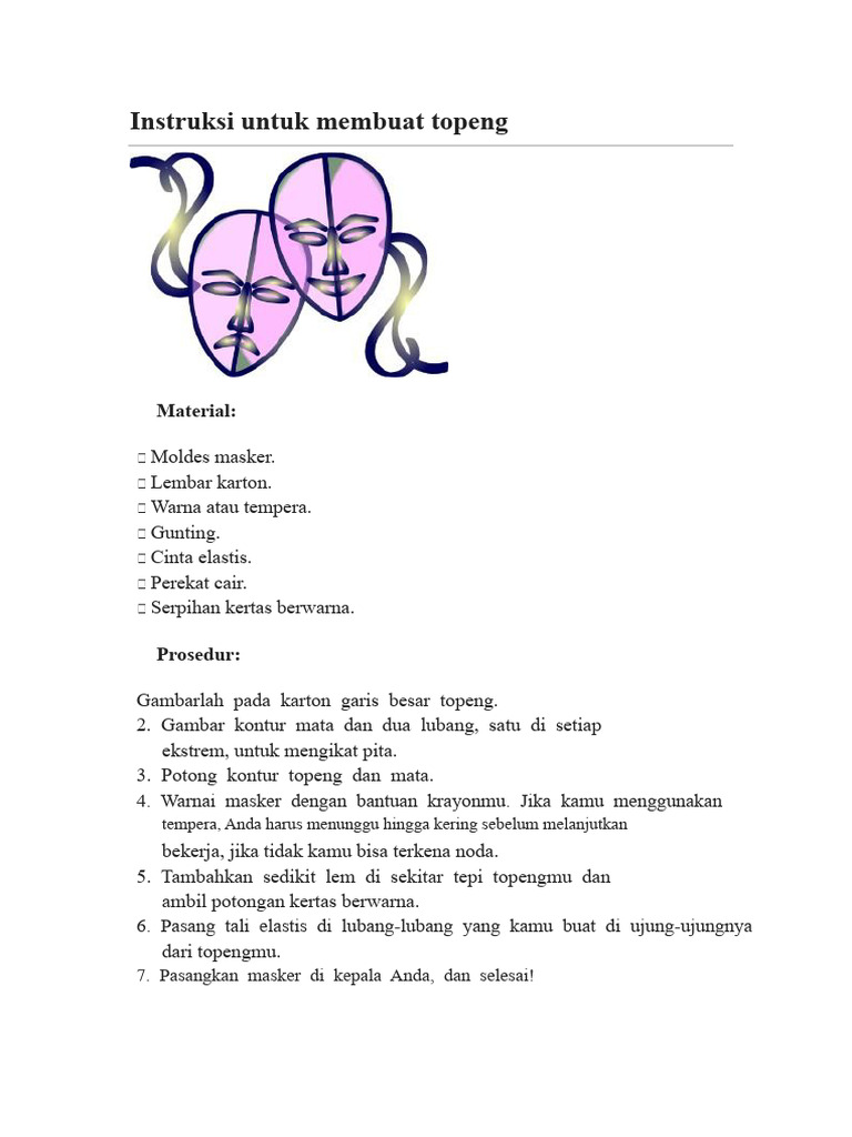 Instruksi Untuk Membuat Topeng | PDF