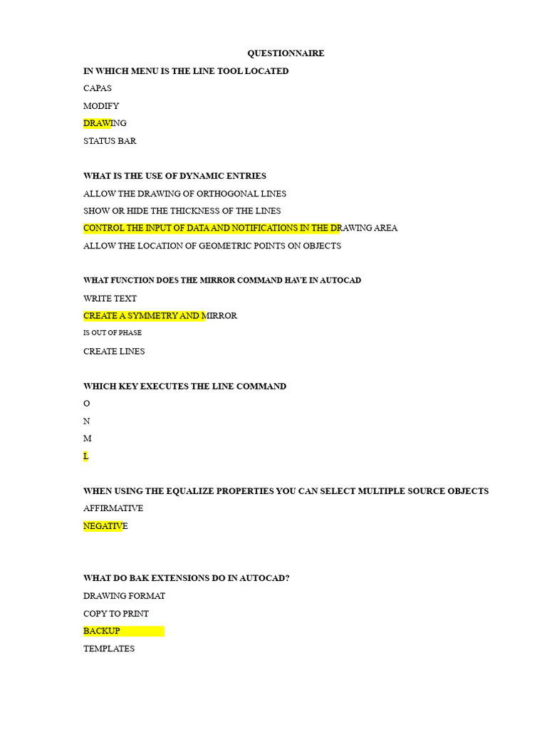 Autocad 2D JR Questionnaire | PDF | Computer Aided Design | Vertex ...