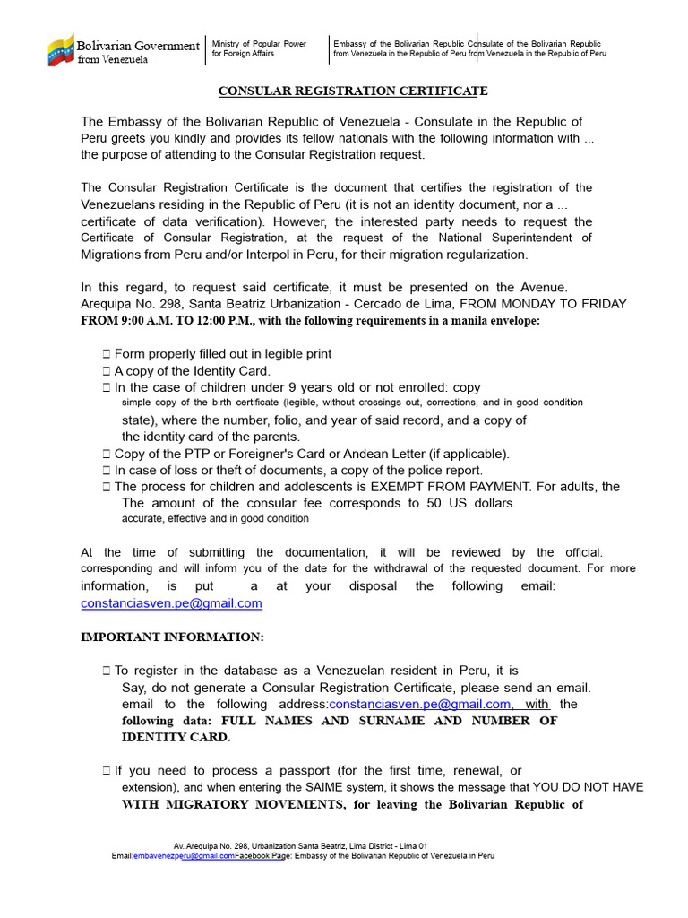 Consular Registration Certificate | PDF | Identity Document | Consul ...
