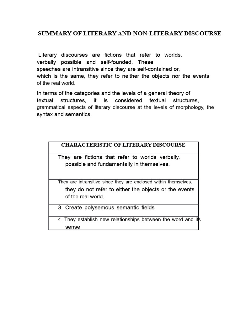 Literary vs Non-Literary Discourse Summary | PDF | Semantics | Information