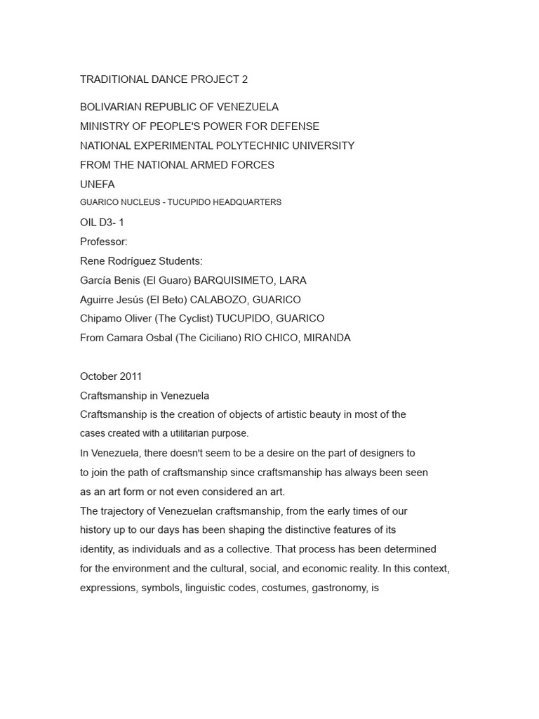 Traditional Dance Project 2 | PDF | Crafts | Venezuela