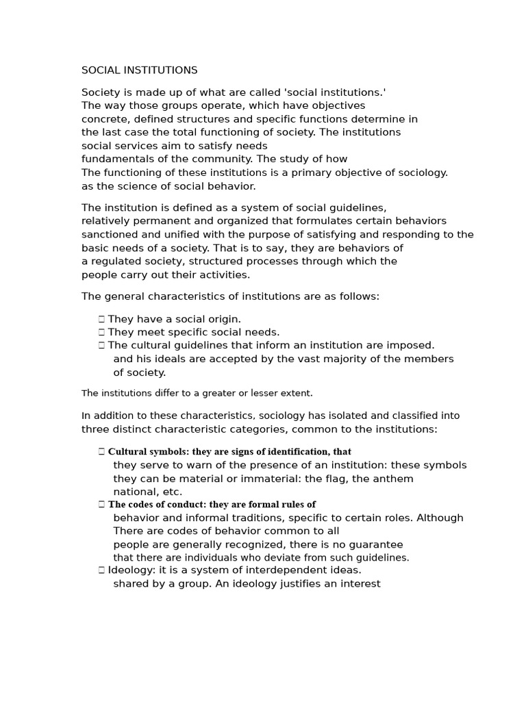 Social Institutions | PDF | Institution | Society