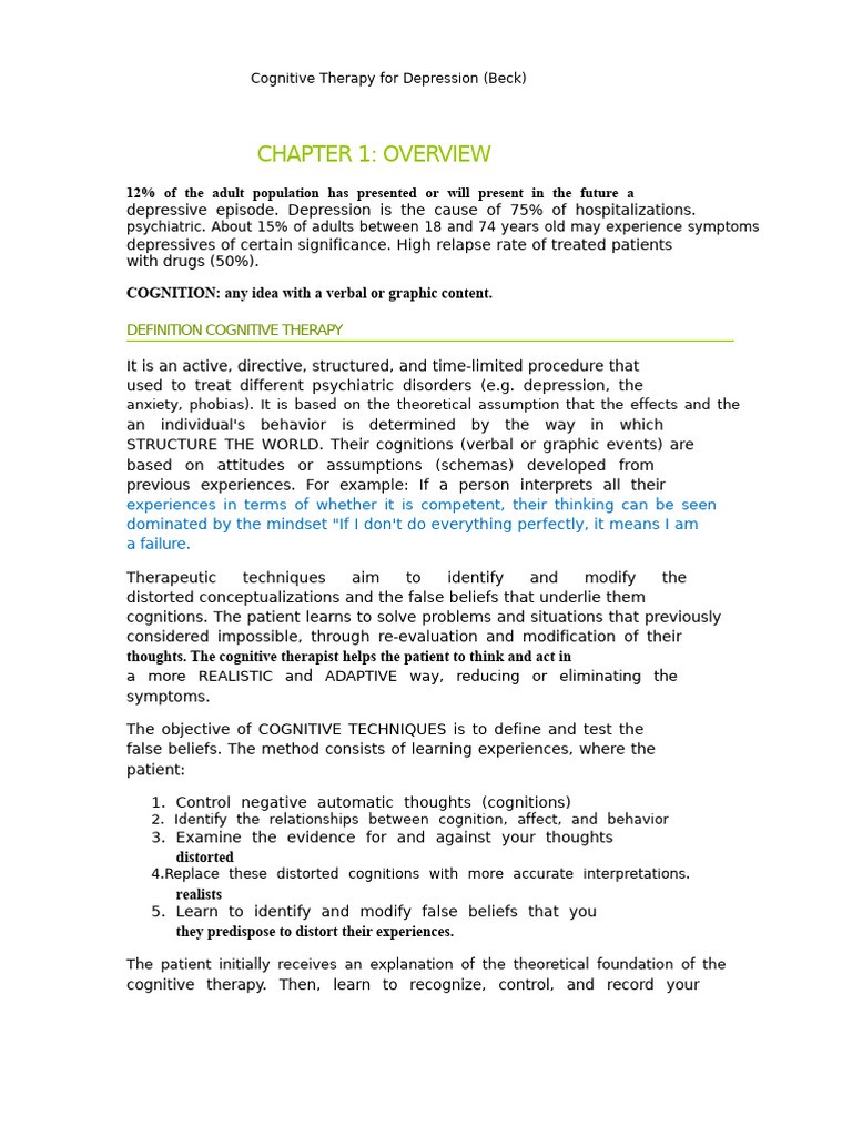 Cognitive Therapy for Depression Overview | PDF | Cognitive Therapy ...