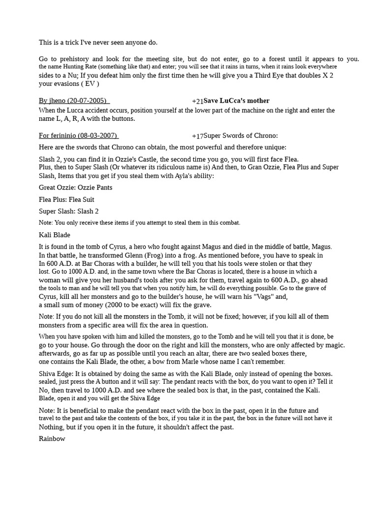 Chrono Trigger Tricks | PDF | Square Enix | Square Enix Franchises